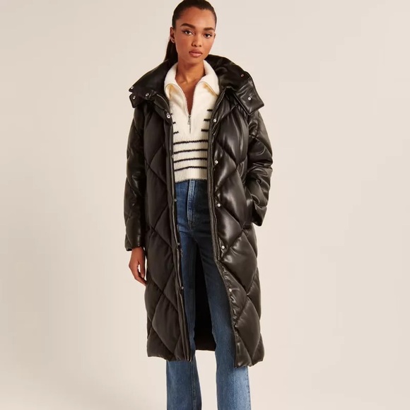 Abercrombie & Fitch | Jackets & Coats | Abercrombie Fitch Black Ultra Long Vegan Leather Quilted ...